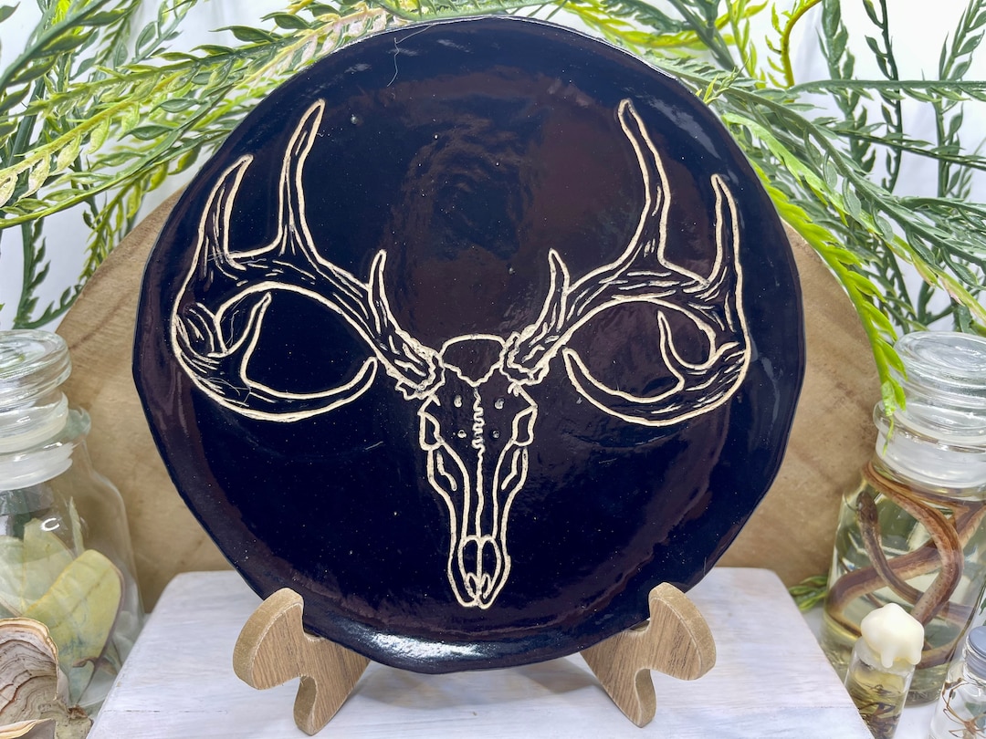 Deer Skull Dish, Antler Trinket Dish, Handmade, Ceramic, Sgraffito ...