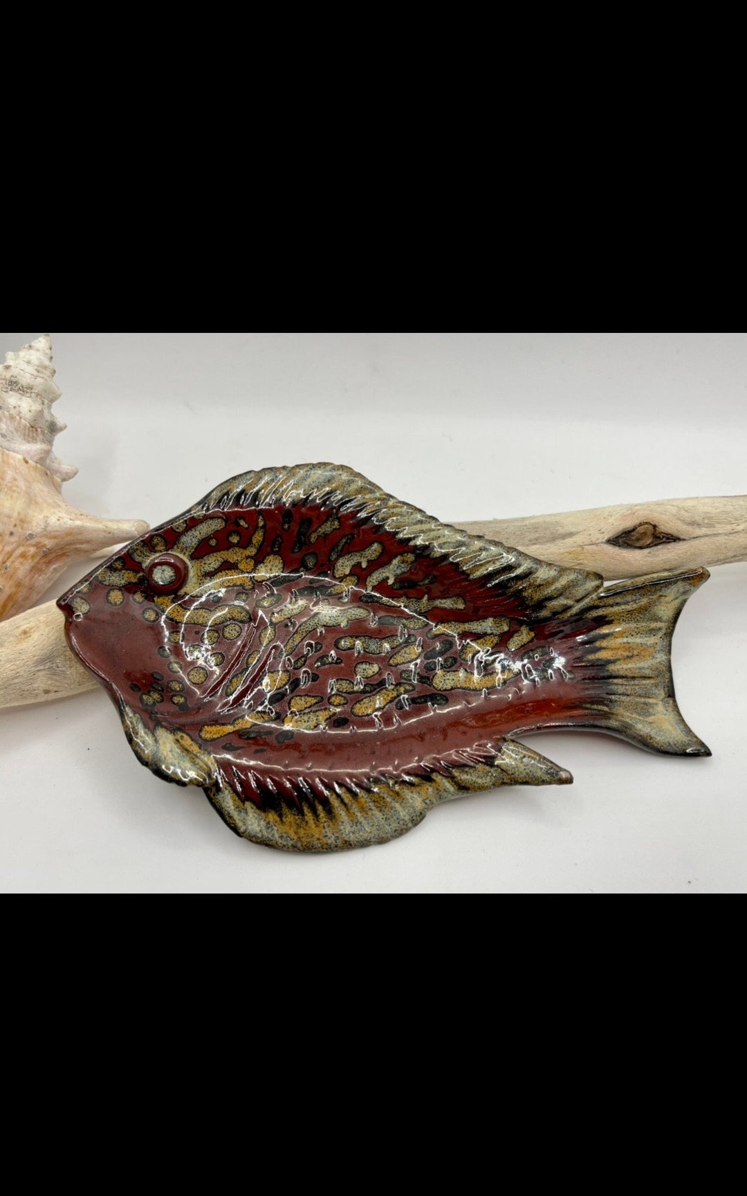 Handmade Burgundy Fish Plate, Sunfish Inspired Spoon Rest, Decorative ...