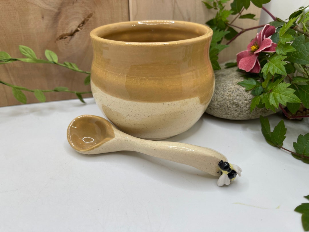 Handmade Ceramic Honey Pot With Bee Spoon - Etsy