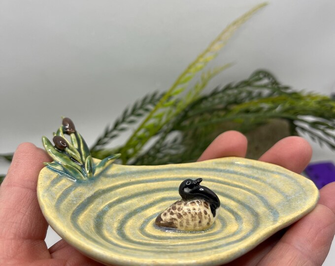 Duck Pond Trinket Dish,canada Goose and Cat Tail Pond Ring Dish, Wild ...