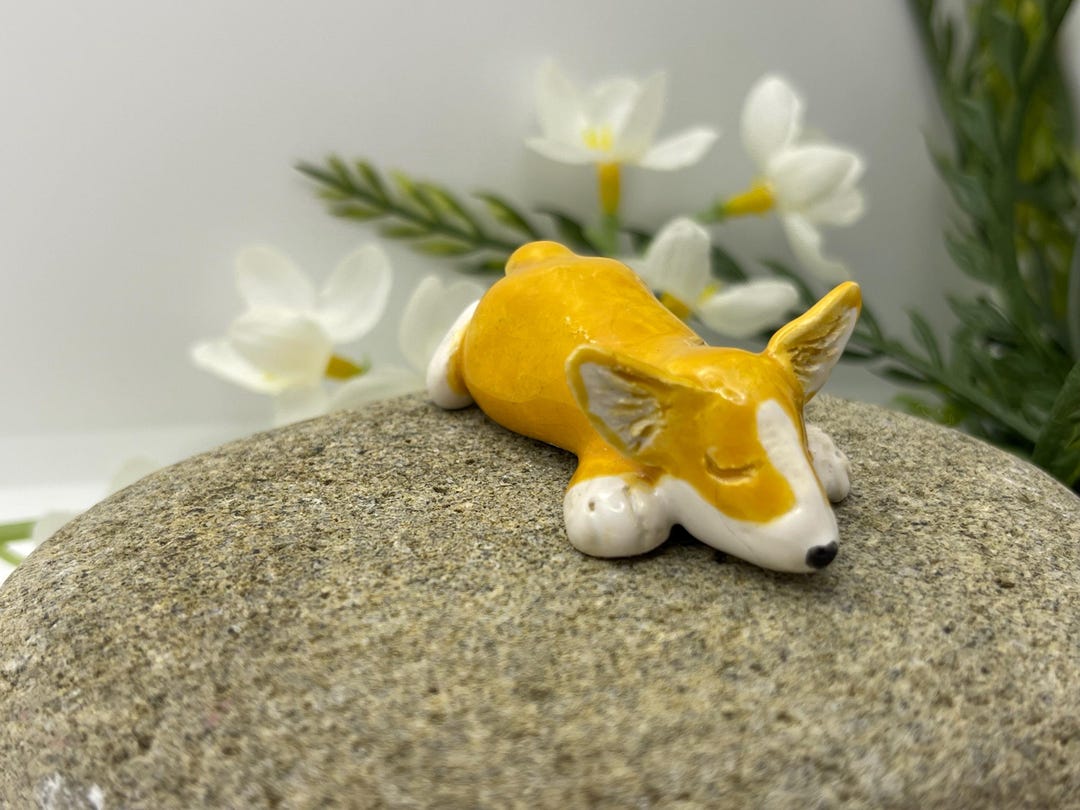 Ceramic Corgi Miniature Hand Sculpted Figurine, Puppy Dog Figure, - Etsy