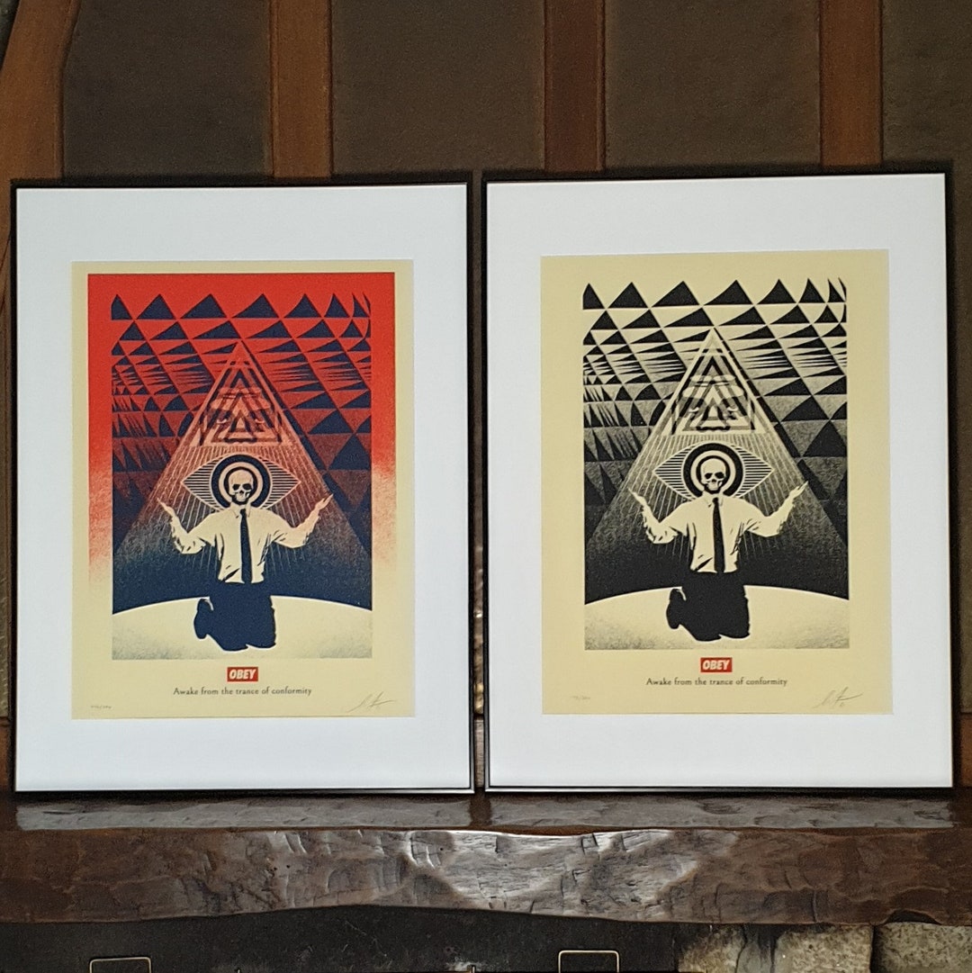 2 Signed Posters - Obey Conformity Trance - Red & Black Diptych ...