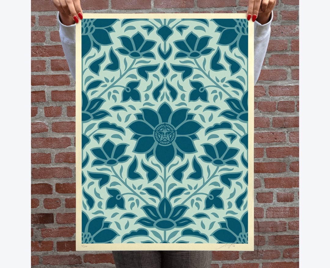 Signed Poster Obey Deco Floral Pattern BLUE Shepard Fairey OBEY Limited ...