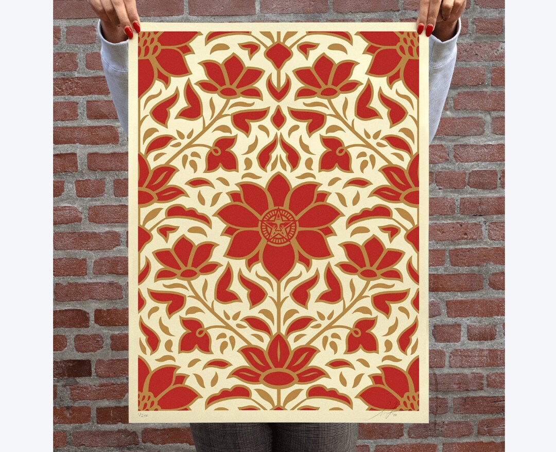 Signed Poster Obey Deco Floral Pattern RED Shepard Fairey OBEY Limited ...