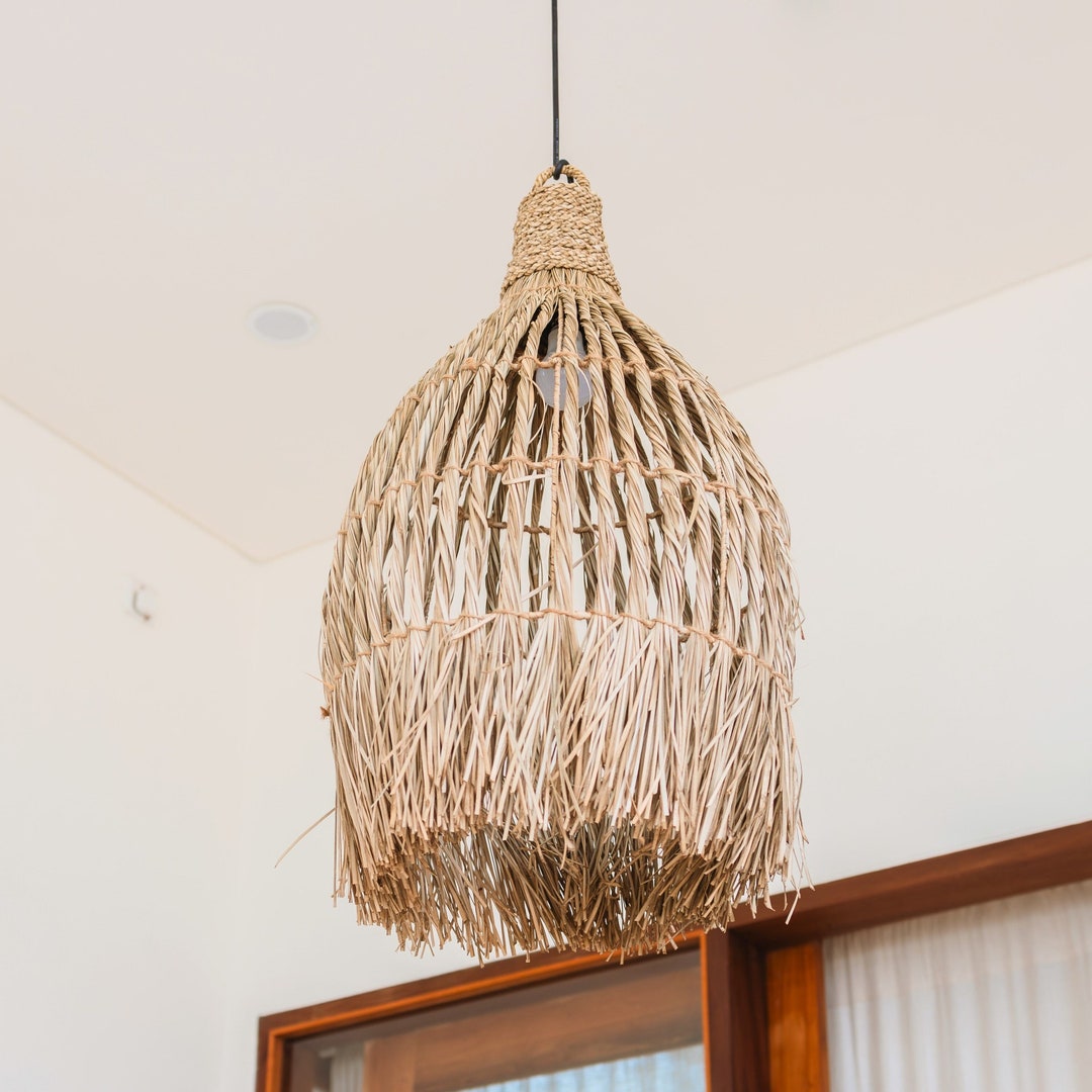 Seagrass Ceiling Light – Boho Lampshade Pendant Light – Natural Hanging ...