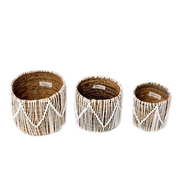 Baskets Small Seagrass Basket Round Flower Basket Woven Boho Basket ...