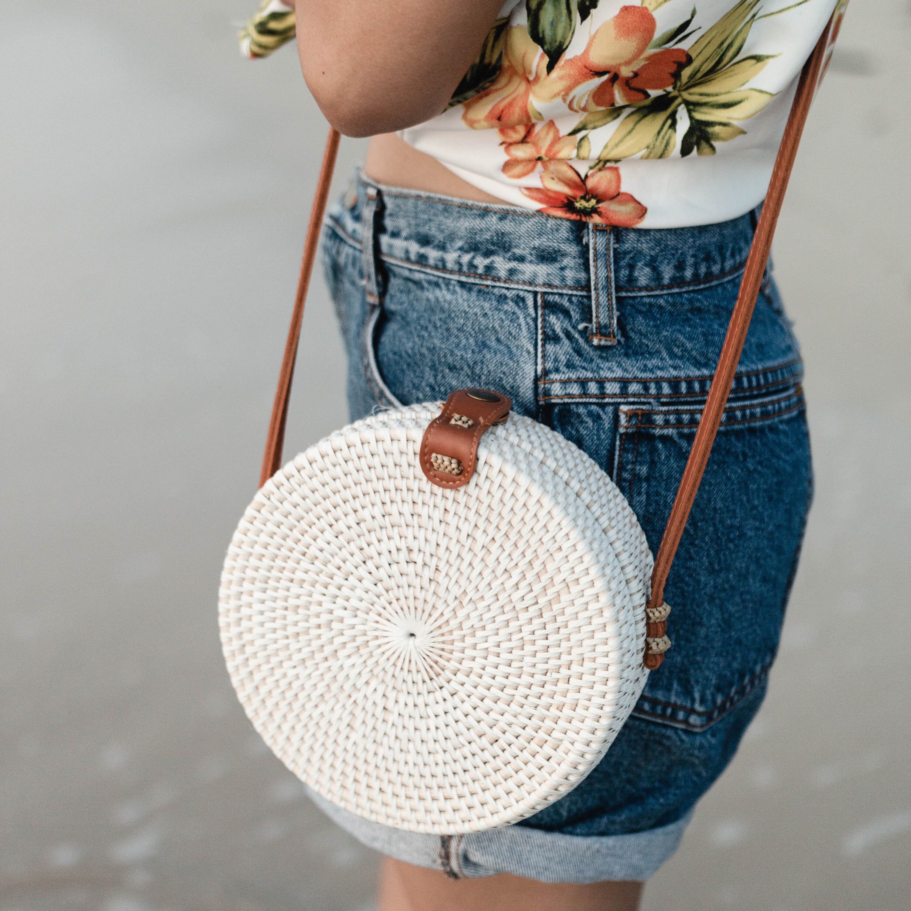 Round Rattan Bag White Handmade Crossbody Bag With Synthetic - Etsy