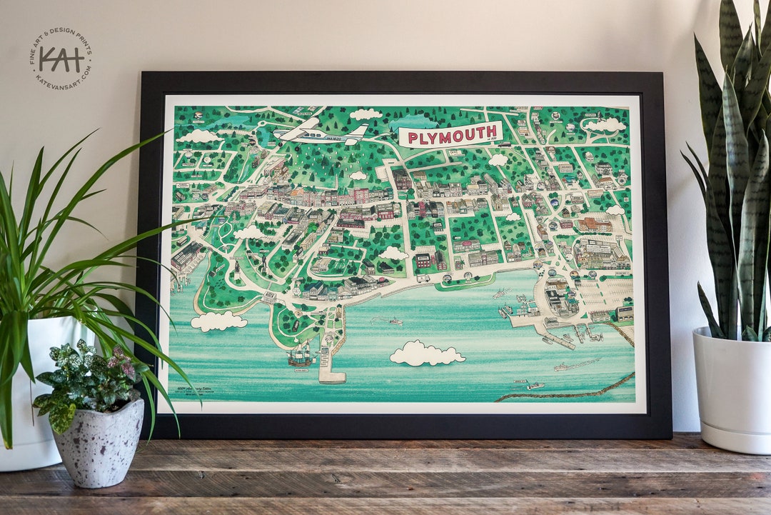 Plymouth Map Print | Illustrated Map Art | Plymouth Massachusetts ...