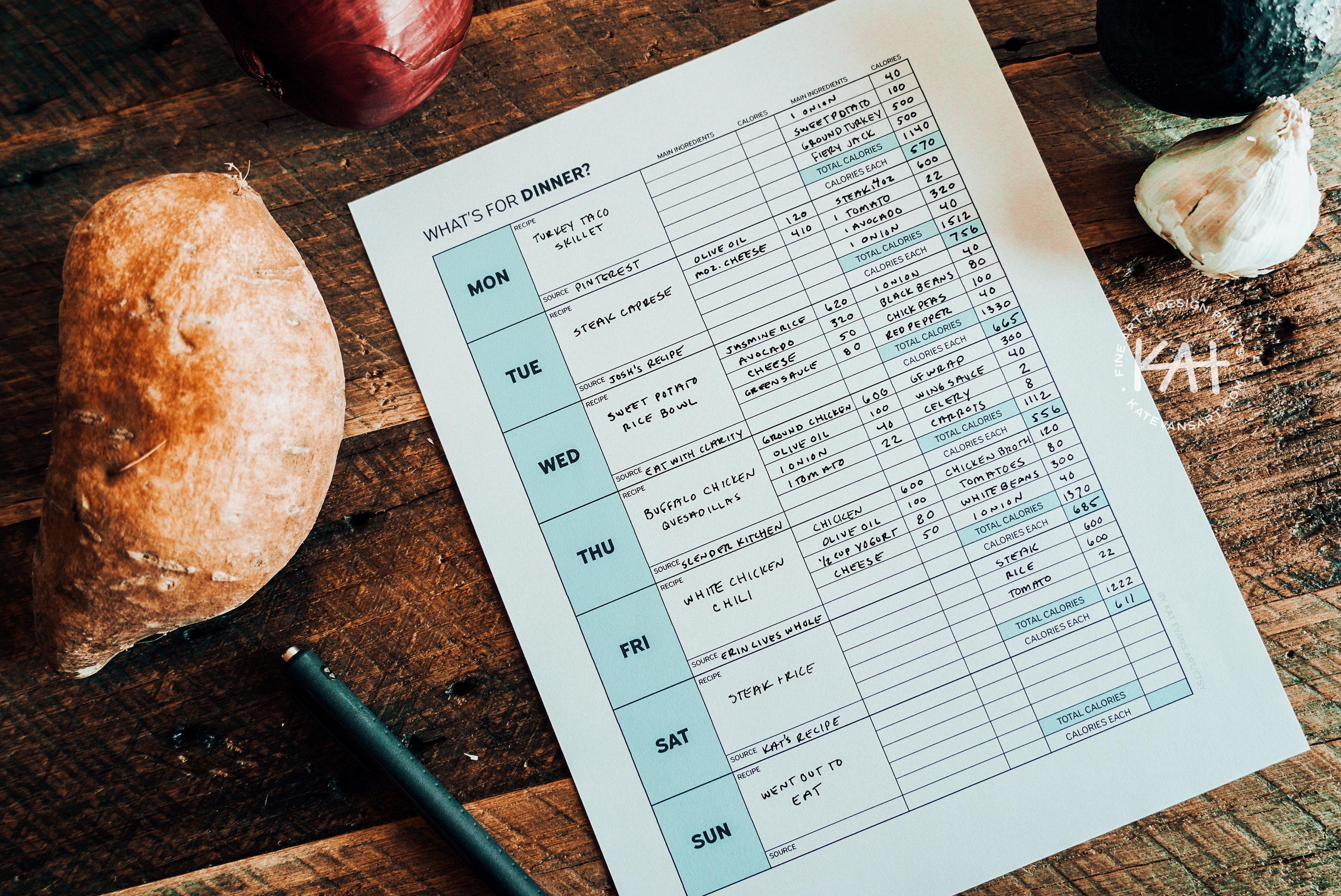Printable Calorie Counter Weekly Meal Planner Whats for Dinner ...
