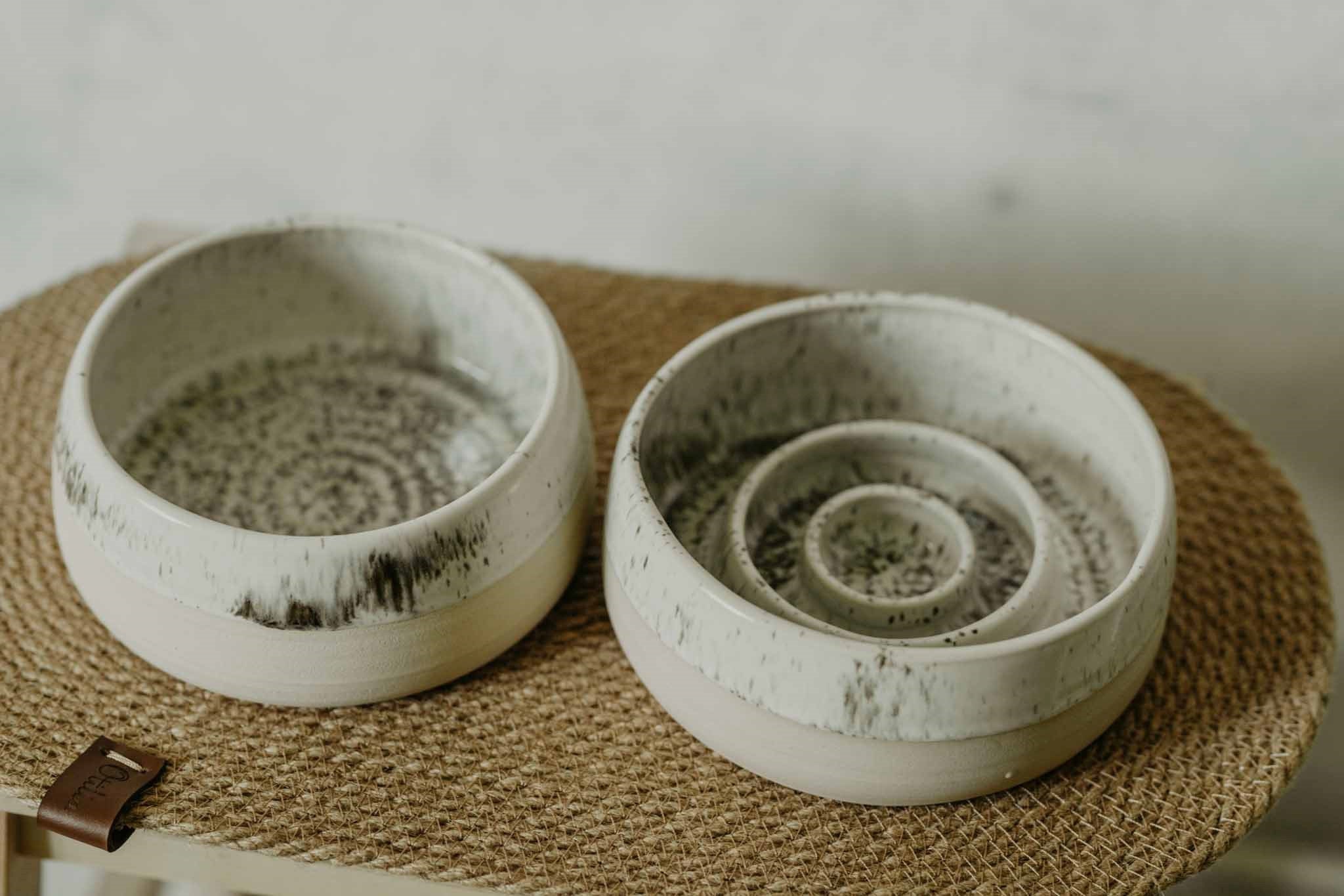 Ceramic Dog Bowls Set With Jute Pet Rug. Modern Pet Slow Feed - Etsy