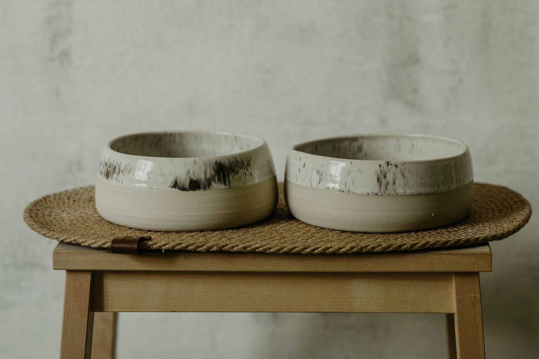 Ceramic Dog Bowls Set With Jute Pet Rug. Modern Pet Slow Feed - Etsy