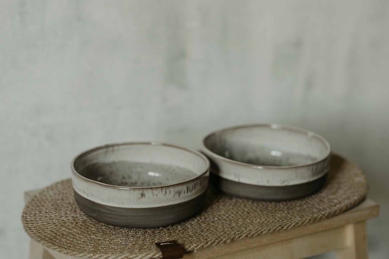 Ceramic Dog Bowls Set With Jute Pet Rug. Modern Pet Bowls With - Etsy