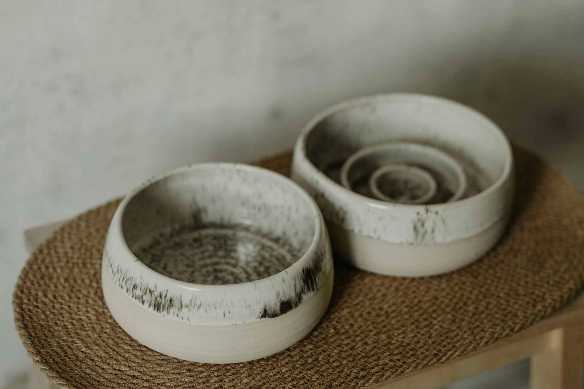 Ceramic Dog Bowls Set With Jute Pet Rug. Modern Pet Slow Feed - Etsy