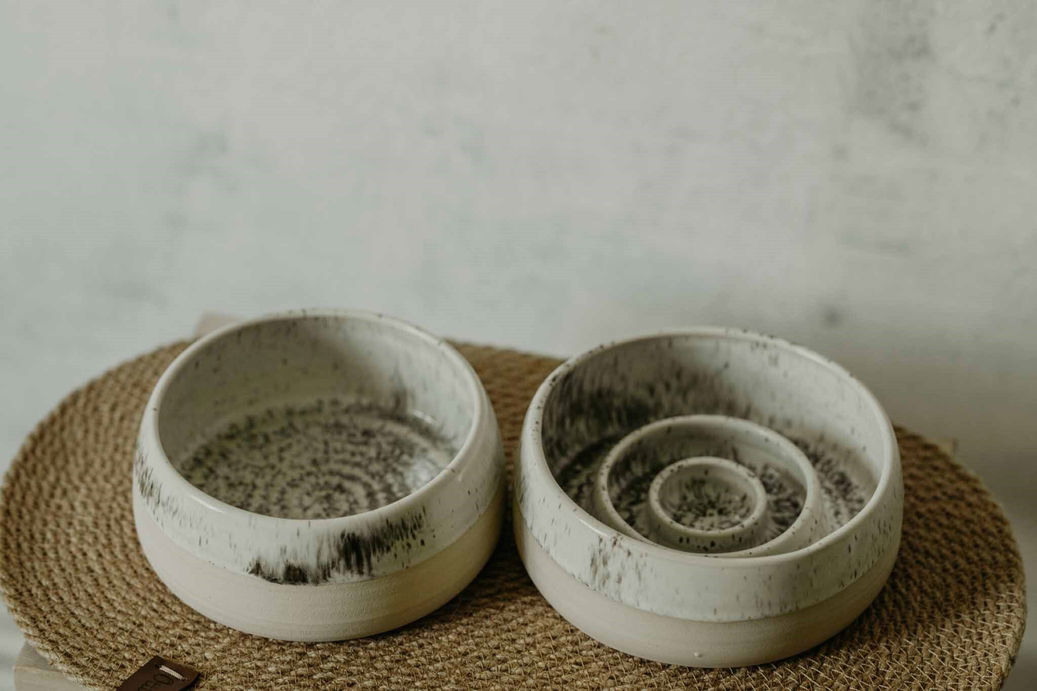 Ceramic Dog Bowls Set With Jute Pet Rug. Modern Pet Slow Feed - Etsy
