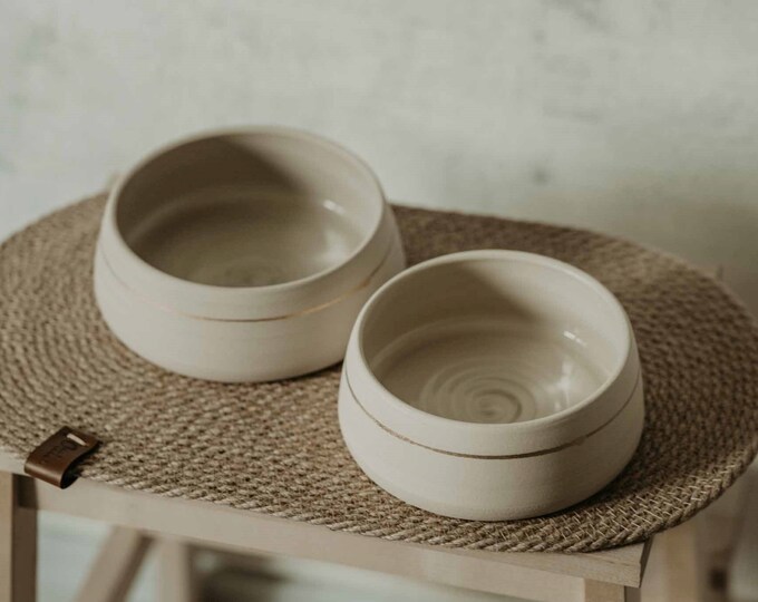 Ceramic Dog Bowls Set With Jute Pet Rug. Modern Pet Bowls. Dog Bowls ...