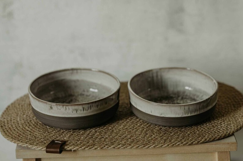 Ceramic Dog Bowls Set With Jute Pet Rug. Modern Pet Bowls With - Etsy