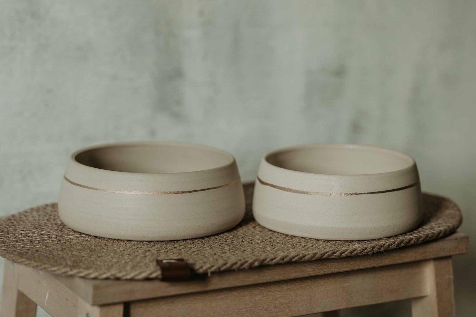 Ceramic Dog Bowls Set With Jute Pet Rug. Modern Pet Bowls. Dog - Etsy