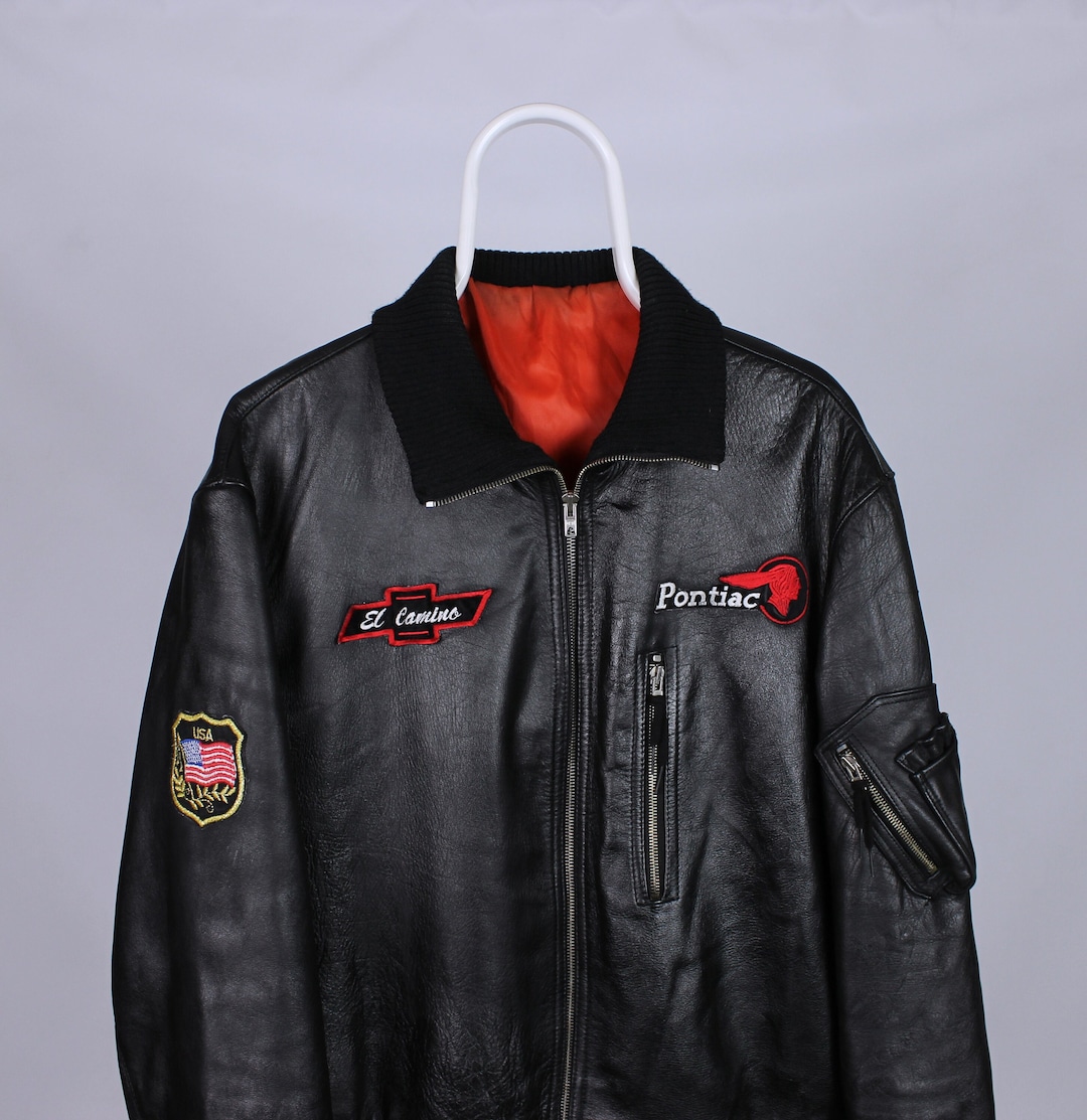 Pontiac Vintage Heavy Leather Jacket USA Chevrolet M - Etsy