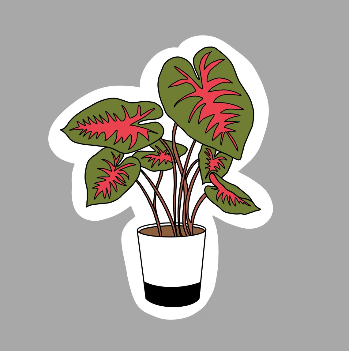 Indoor Plant Sticker Plant Sticker Pink Caladium Plant - Etsy