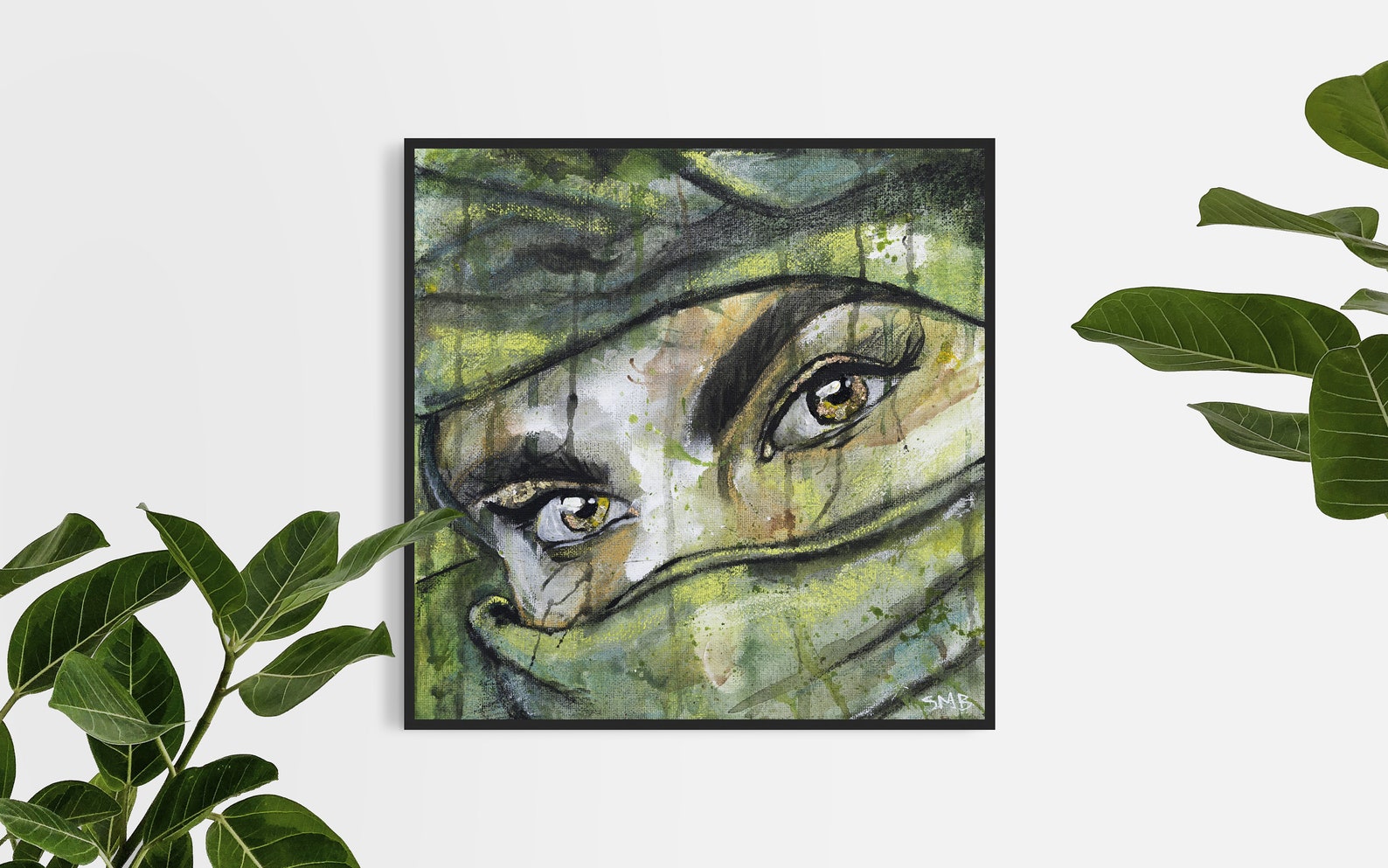 Portrait in Green 4 Multimedia Painting on Canvas 10x10 | Etsy
