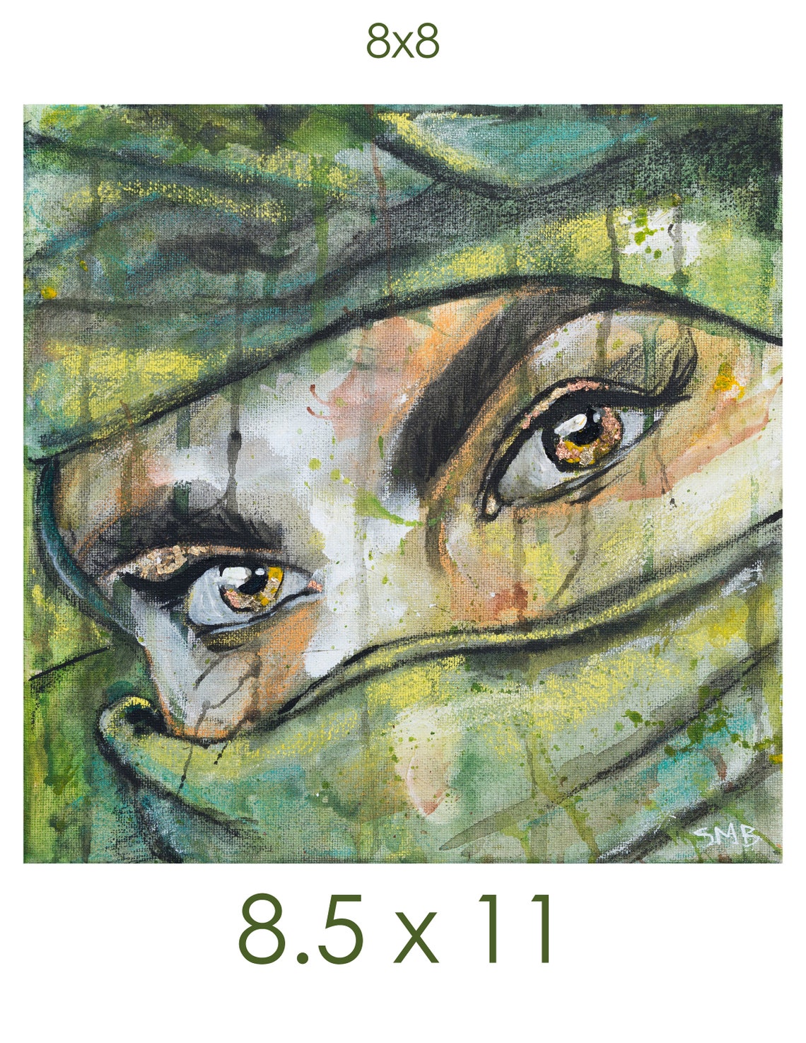 Portrait in Green 4 Multimedia Painting on Canvas 10x10 | Etsy