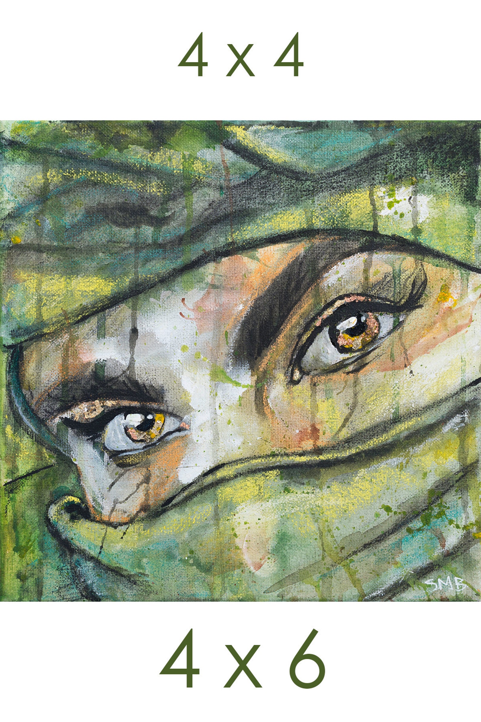 Portrait in Green 4 Multimedia Painting on Canvas 10x10 | Etsy