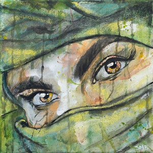 Portrait in Green 4 Multimedia Painting on Canvas 10x10 | Etsy