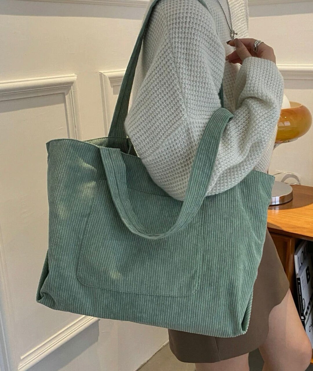 Corduroy Shoulder Tote Bag Ultra Light Weight Bag Reusable Bag