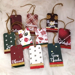 Autumn Gift Tags, Set of 10 Embellished Gift Tags, Fall Decor, Pumpkin ...