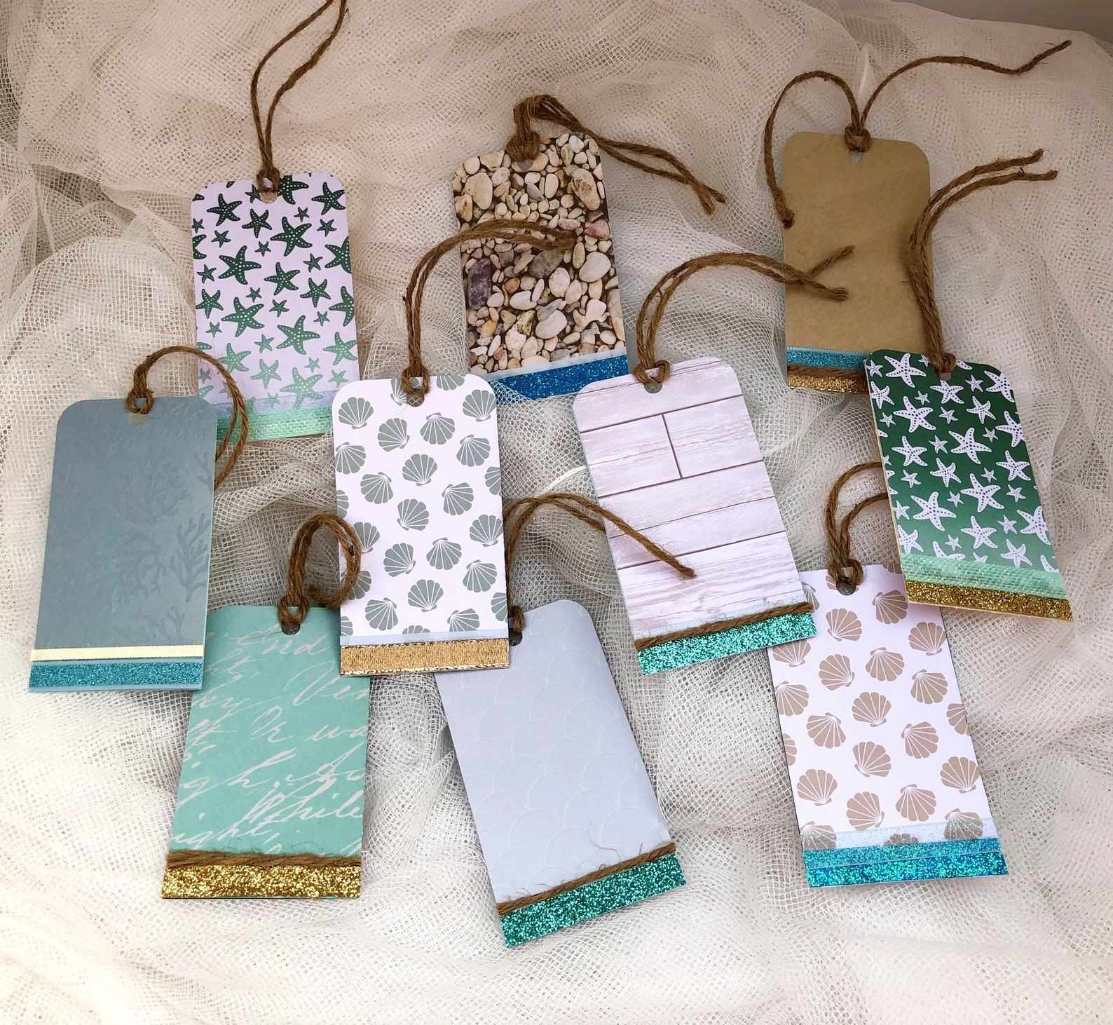 Beach Gift Tags Set of 10 Embellished Beach Themed Gift - Etsy