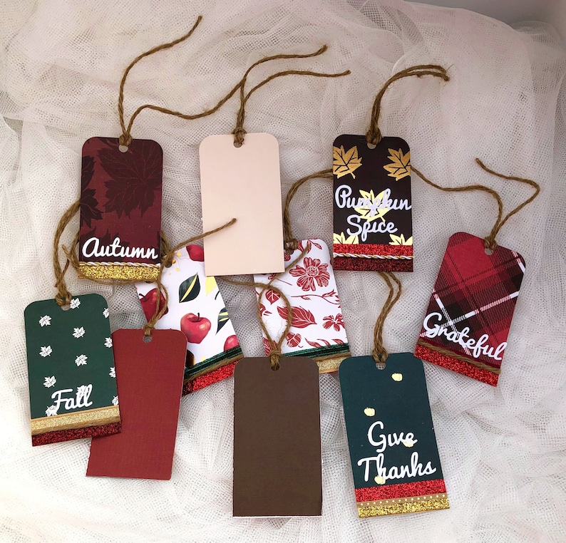 Autumn Gift Tags, Set of 10 Embellished Gift Tags, Fall Decor, Pumpkin ...