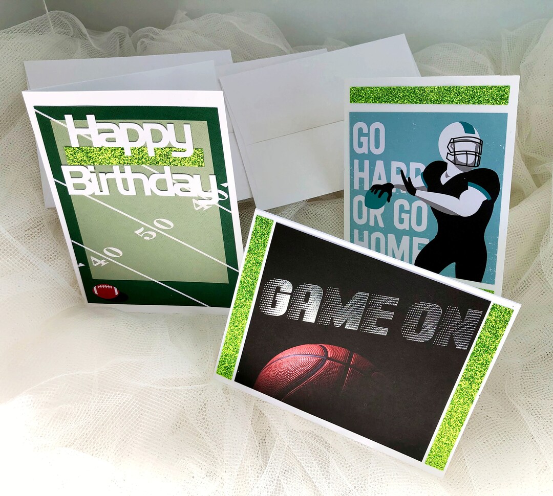 Sports Greeting Card Set, 3 Sports Themed Cards, Handmade Footbal Cards ...