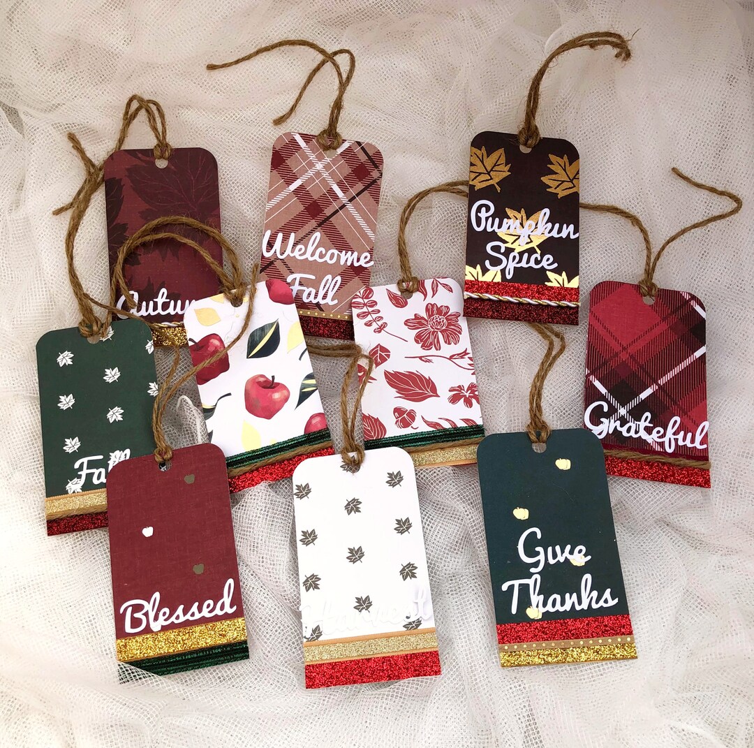 Autumn Gift Tags, Set of 10 Embellished Gift Tags, Fall Decor, Pumpkin ...