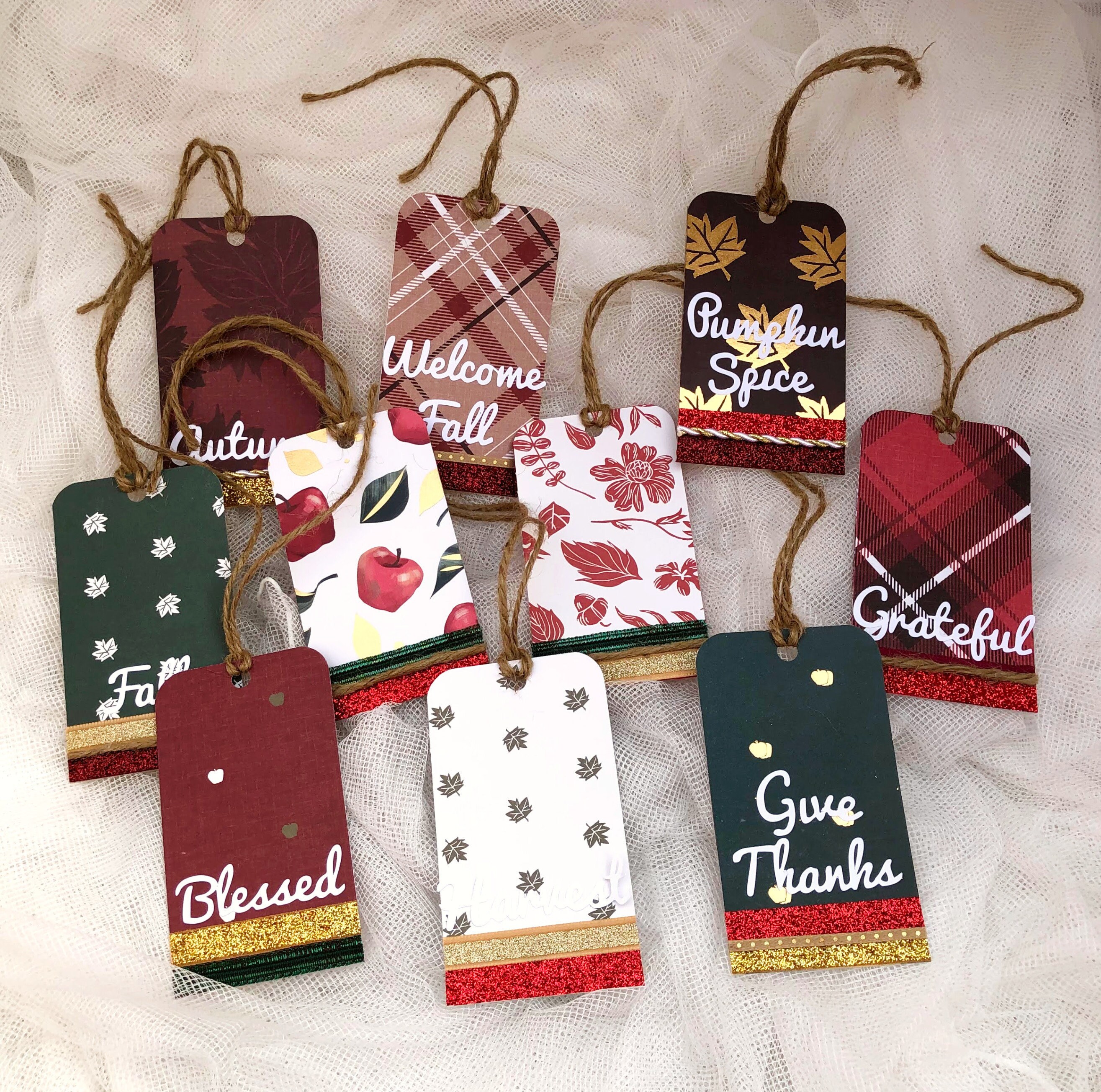 Autumn Gift Tags, Set of 10 Embellished Gift Tags, Fall Decor, Pumpkin ...