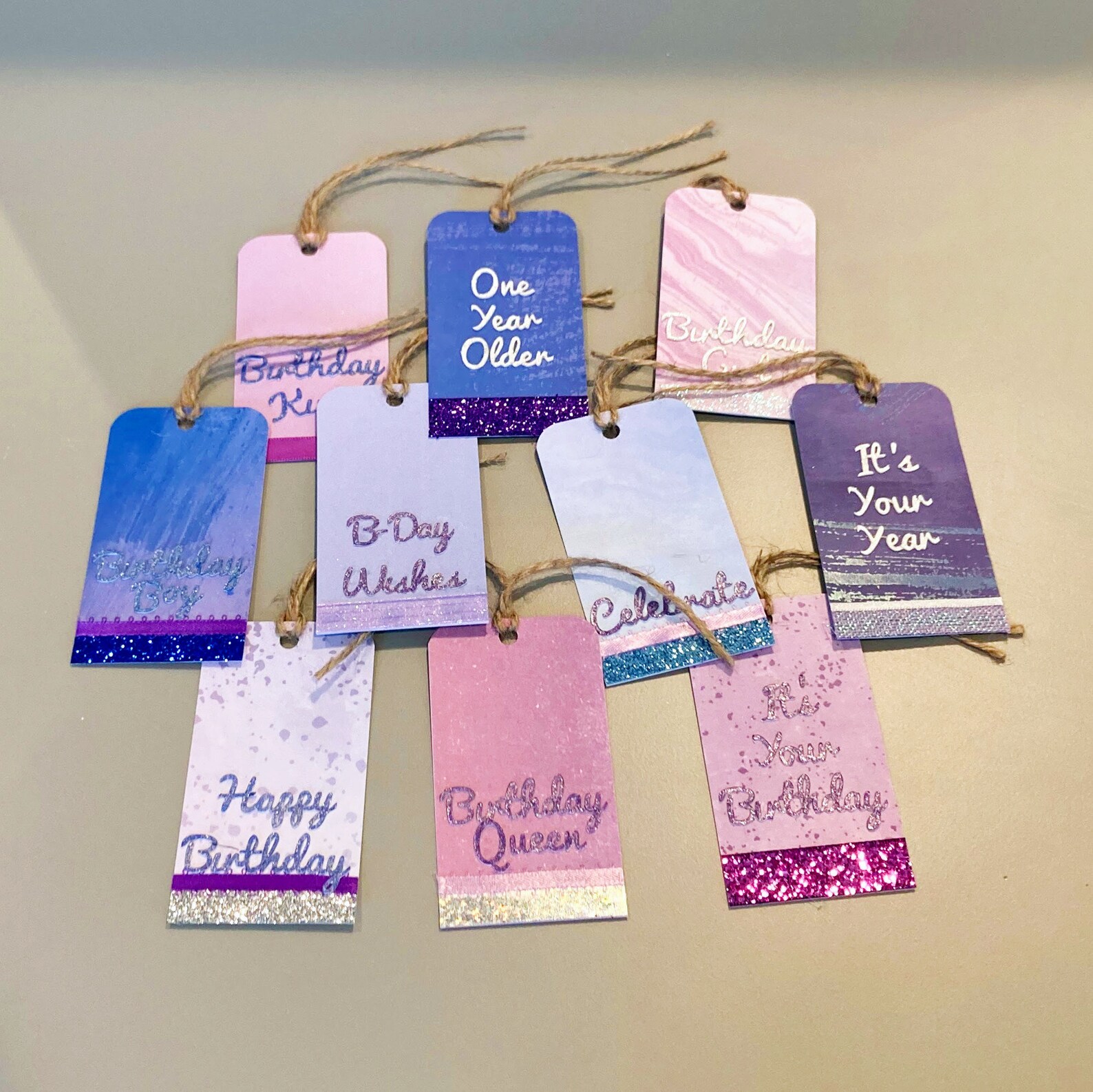 Purple Birthday Gift Tags, Set of 10 Boy or Girl Gift Tags, Embellished ...