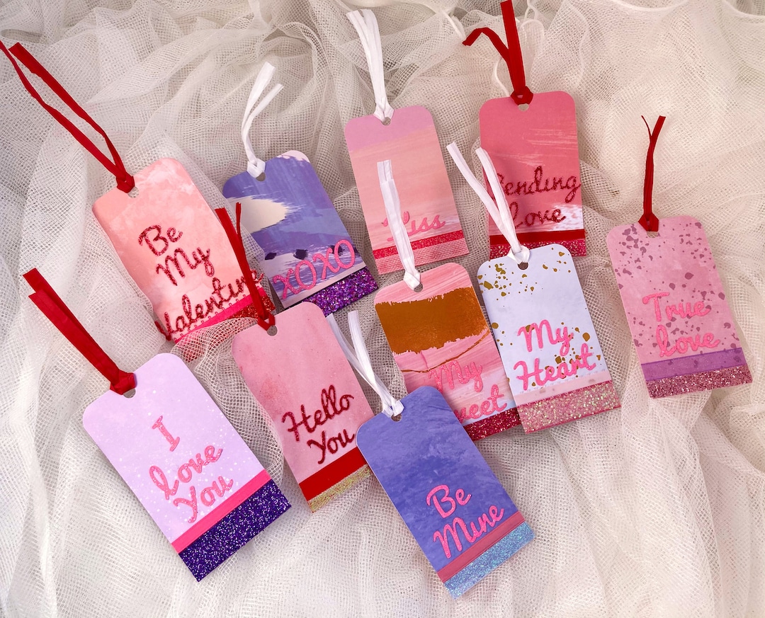 Valentines Day Gift Tags, Pink, Purple, and Red Gift Tags, Set of 10 ...