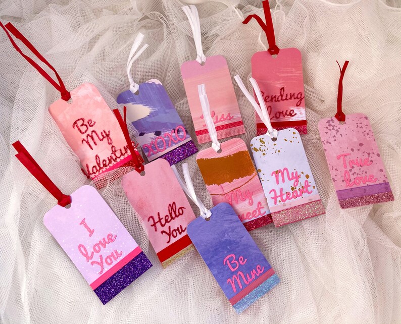 Valentines Day Gift Tags, Pink, Purple, and Red Gift Tags, Set of 10 ...
