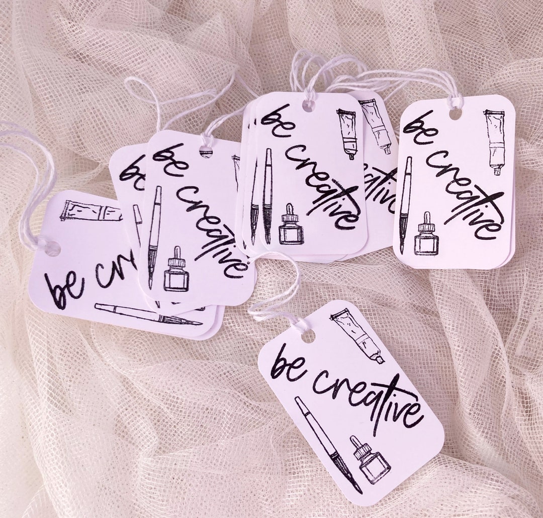Be Creative Gift Tags, 12 White Gift Tags, Art Themed Gift, Creative ...