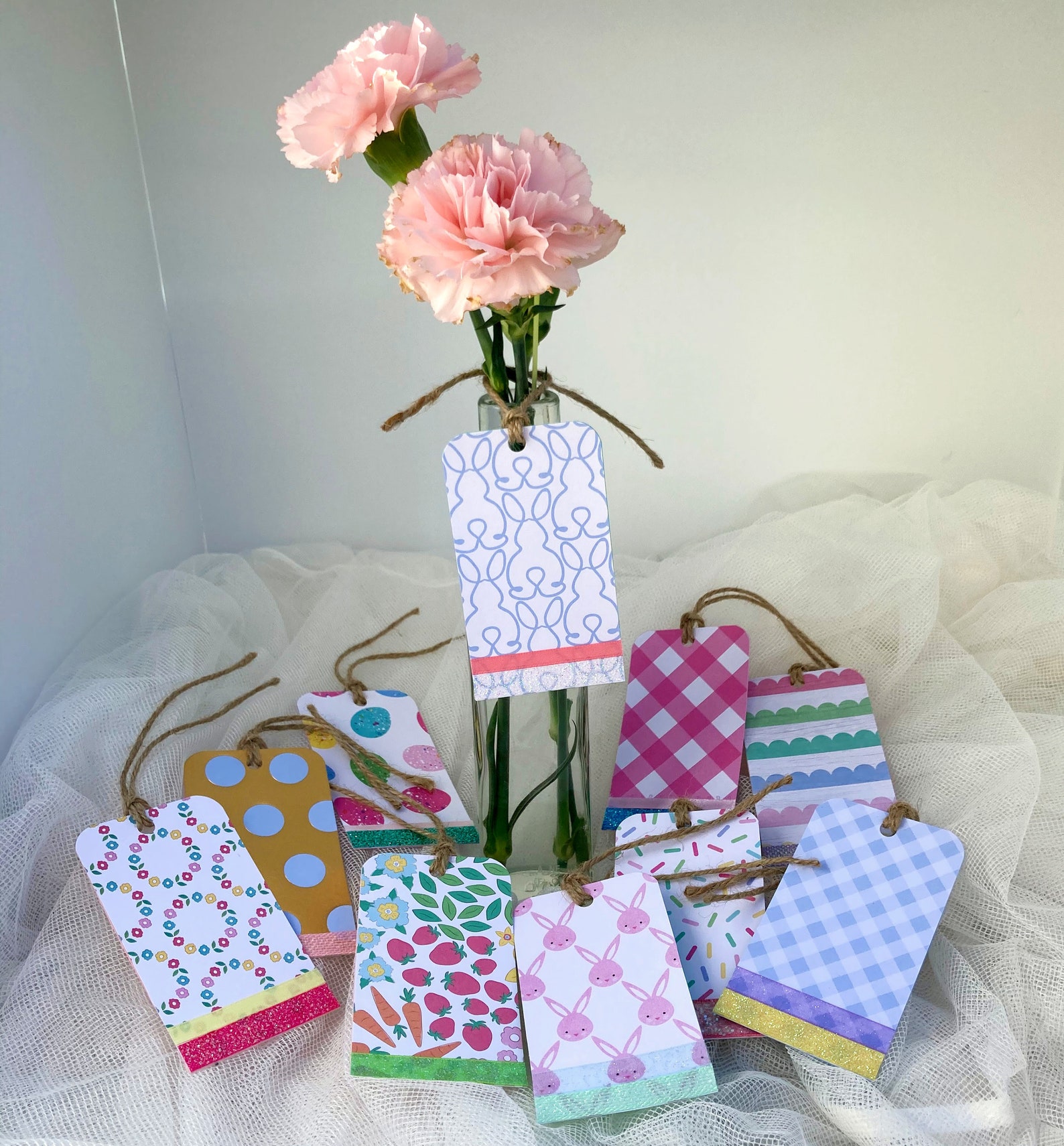 Easter Gift Tags, 10 Embellished Spring Gift Tags, Bunnies, Chicks, and ...