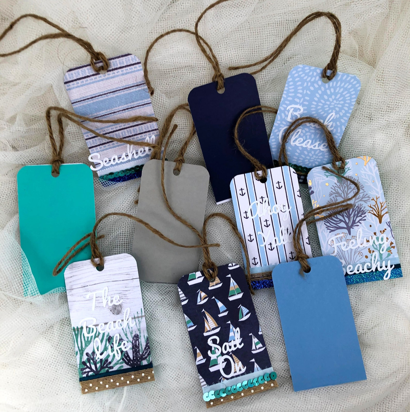 Beach Gift Tags Set of 10 Embellished Beach Themed Gift - Etsy
