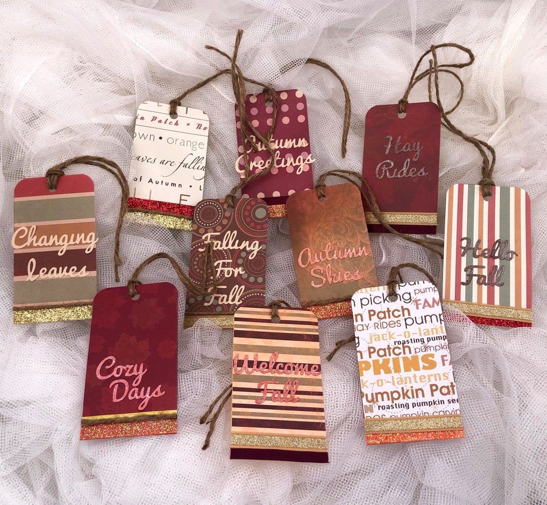 Fall Gift Tags 2020, 10 Embellished Autumn Tags, Fall Party Gift Tags ...