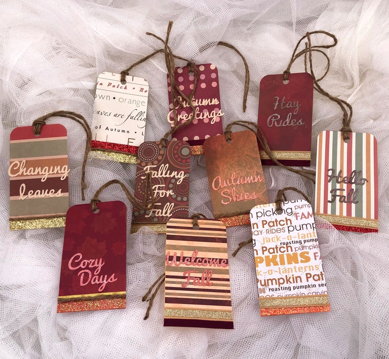Fall Gift Tags 2020, 10 Embellished Autumn Tags, Fall Party Gift Tags ...