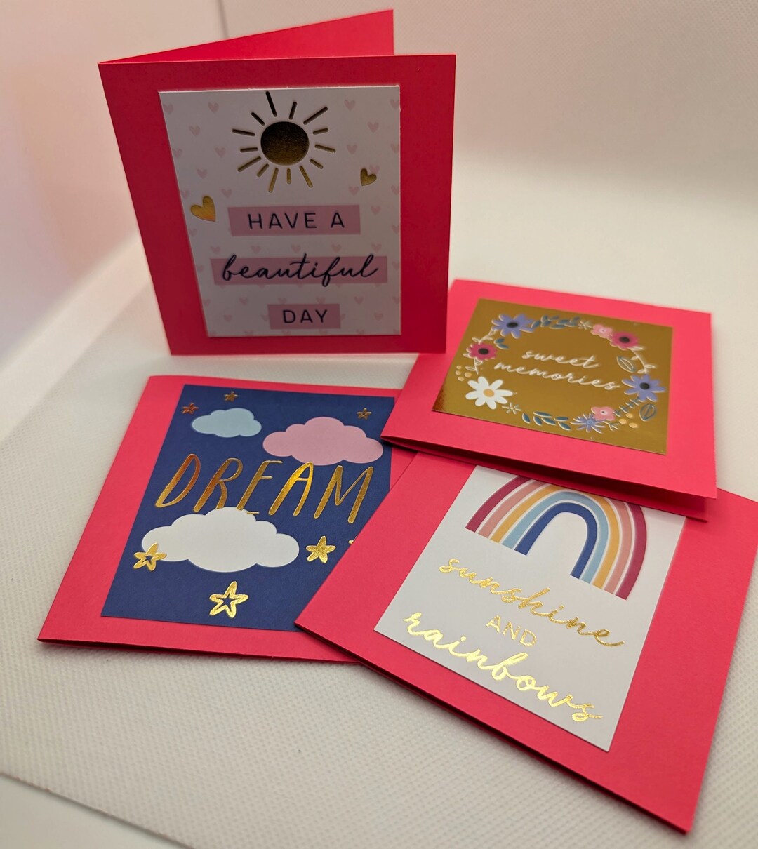 Pink Greeting Cards Set: Sunshine, Rainbows, Sweet Memories - Etsy