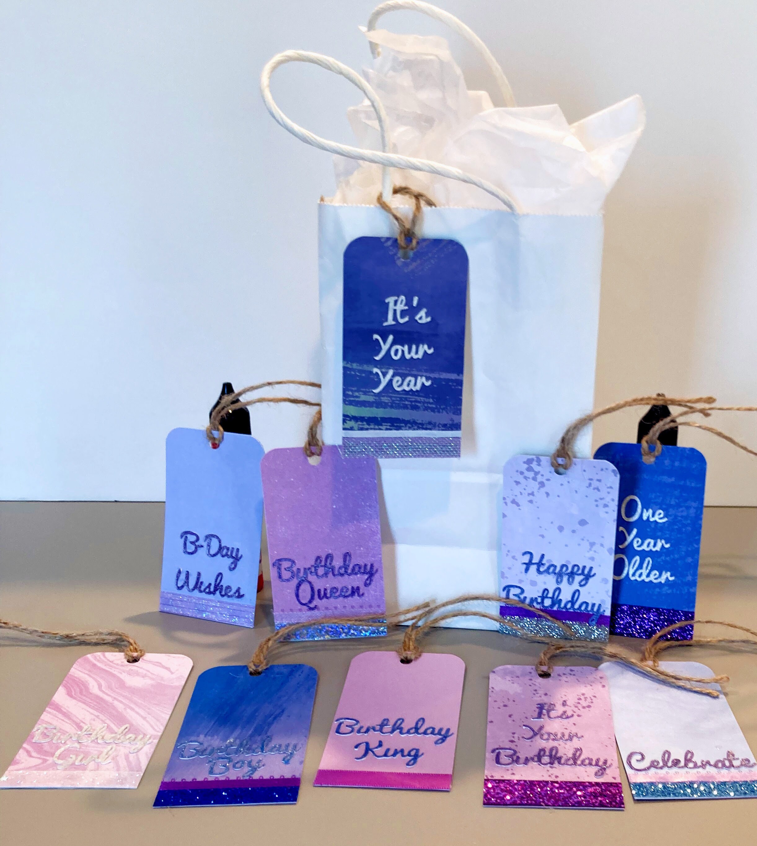 Purple Birthday Gift Tags, Set of 10 Boy or Girl Gift Tags, Embellished ...