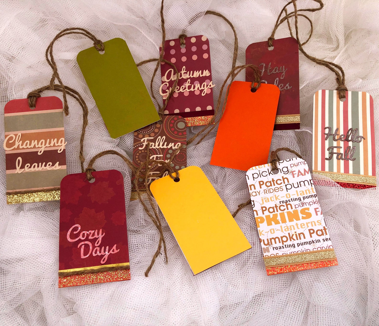 Fall Gift Tags 2020, 10 Embellished Autumn Tags, Fall Party Gift Tags ...