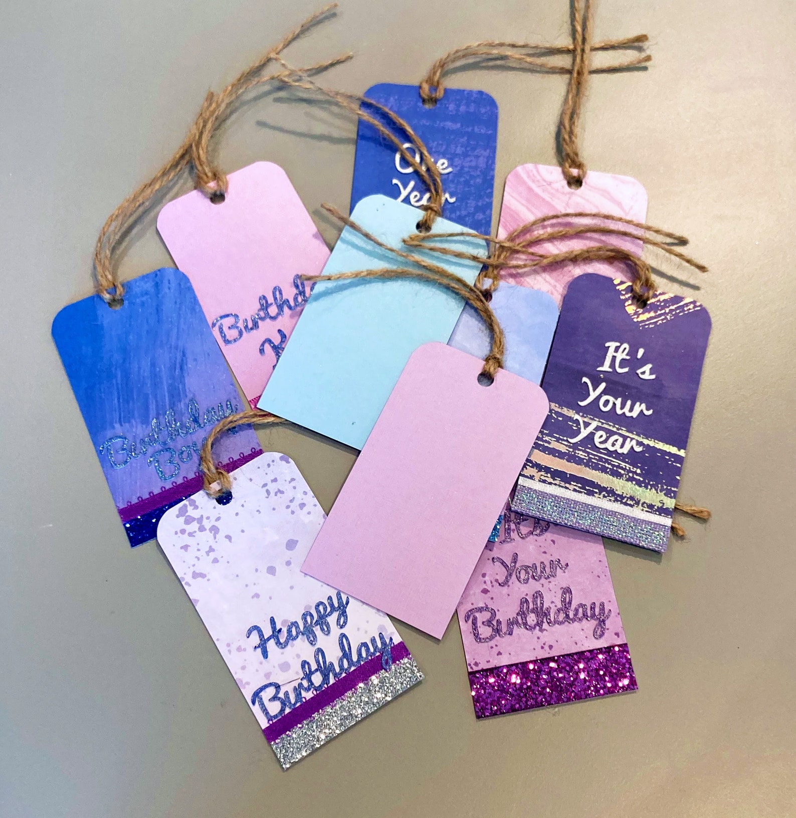 Purple Birthday Gift Tags, Set of 10 Boy or Girl Gift Tags, Embellished ...