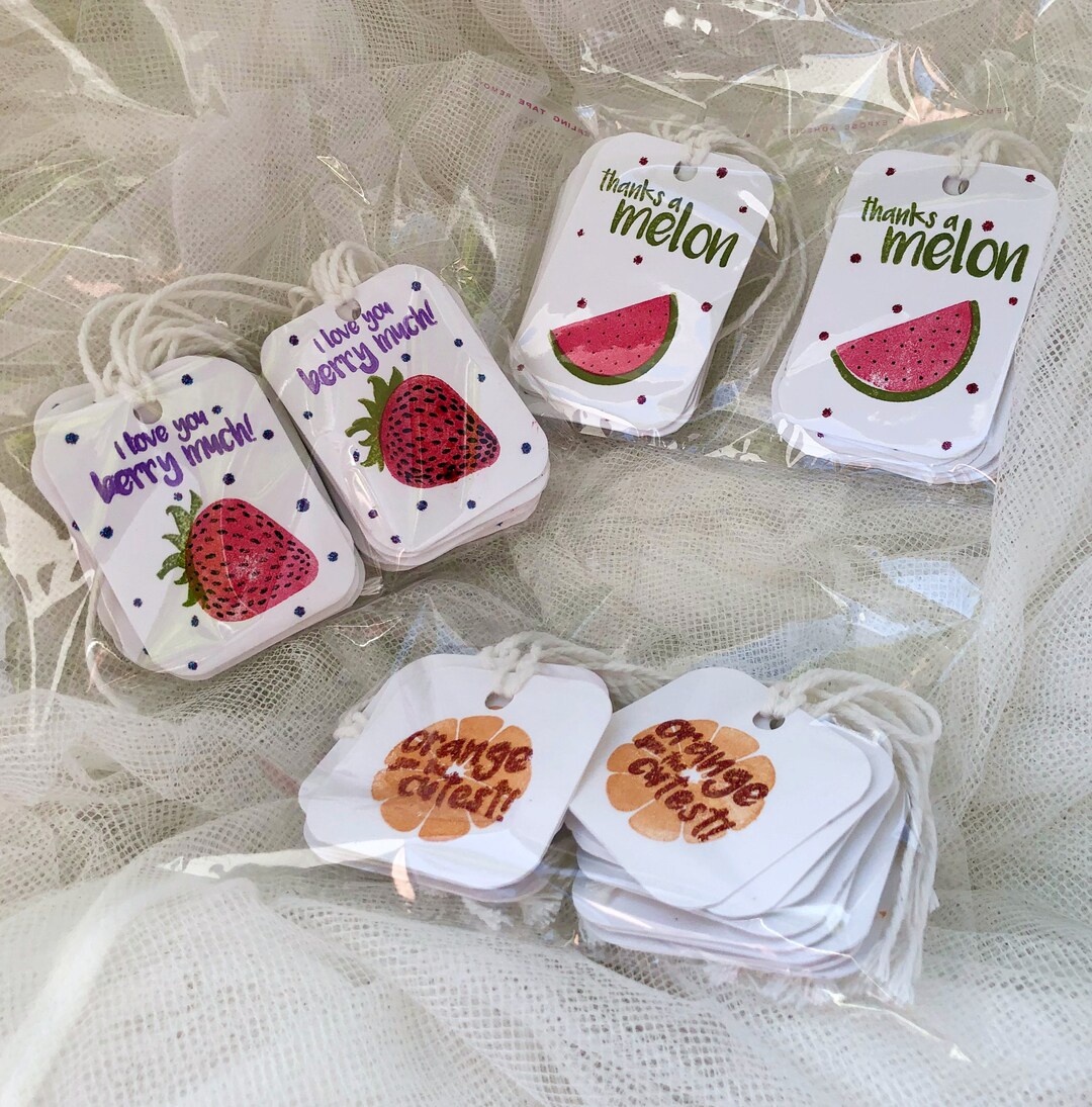 Fruit Gift Tags, Set of 12 Blank Gift Tags, Thanks A Melon, I Love You ...