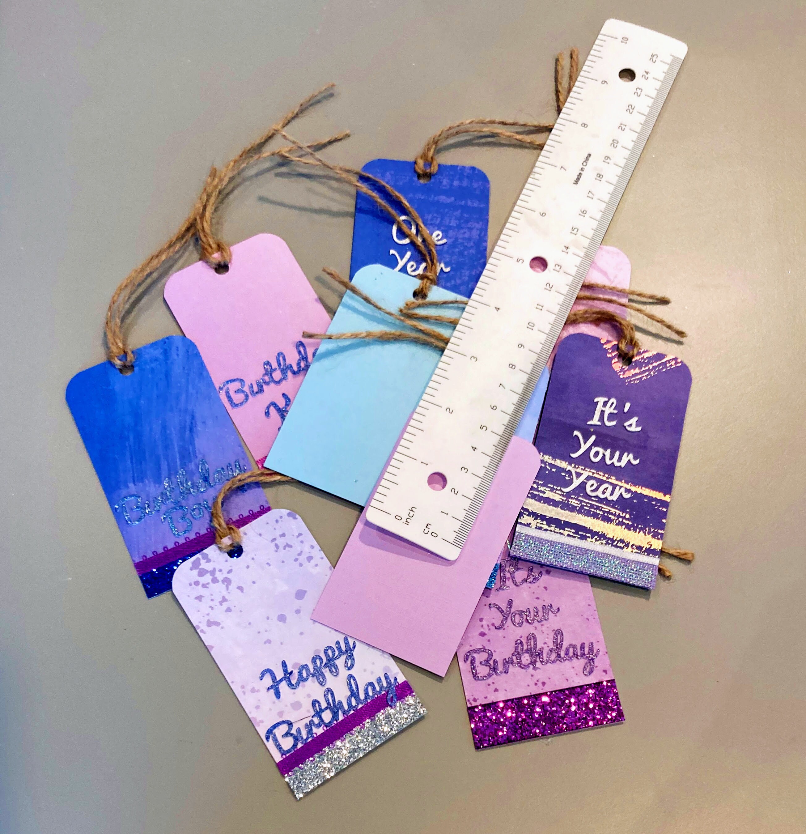 Purple Birthday Gift Tags, Set of 10 Boy or Girl Gift Tags, Embellished ...
