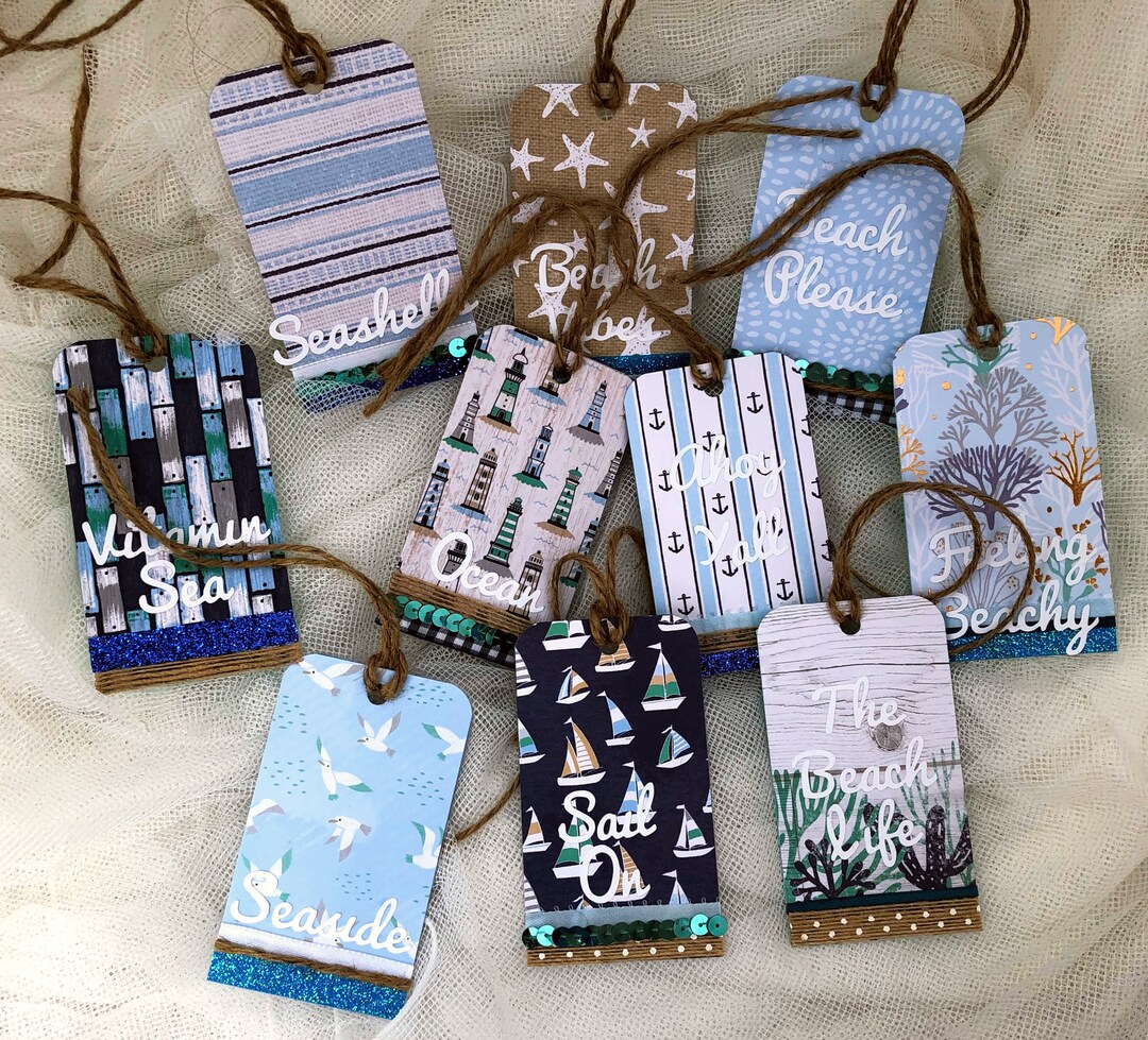 Beach Gift Tags Set of 10 Embellished Beach Themed Gift - Etsy