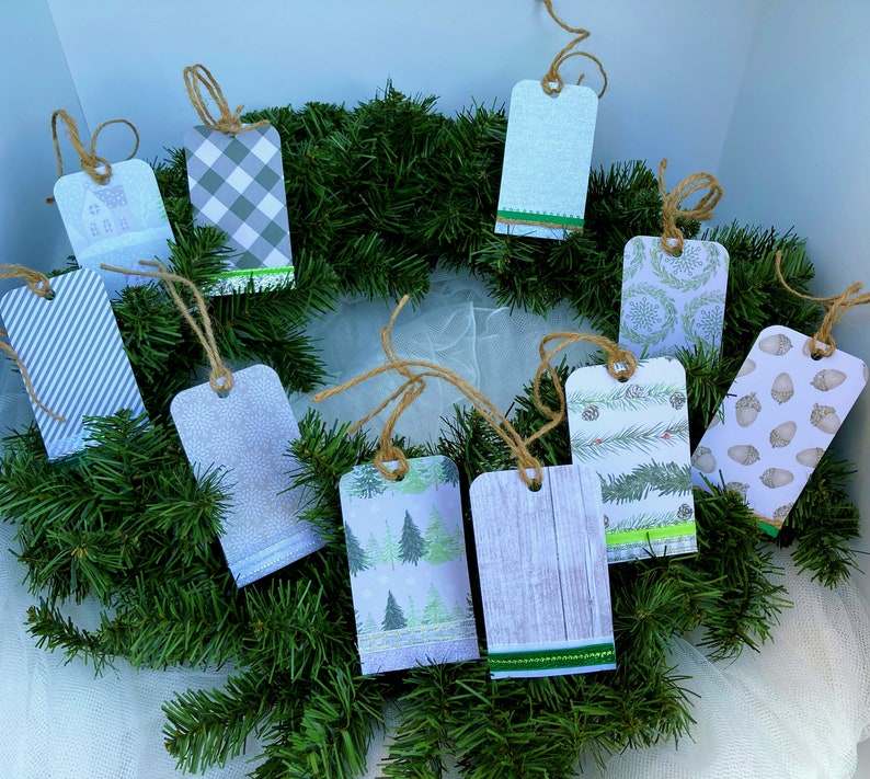 White Christmas Gift Tags, Set of 10 Embellished Winter Gift Tags ...